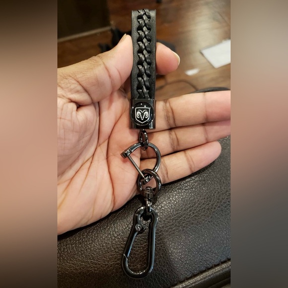 Bags | Dodge Black Braided Leather Black Metallic Keychain | Poshmark